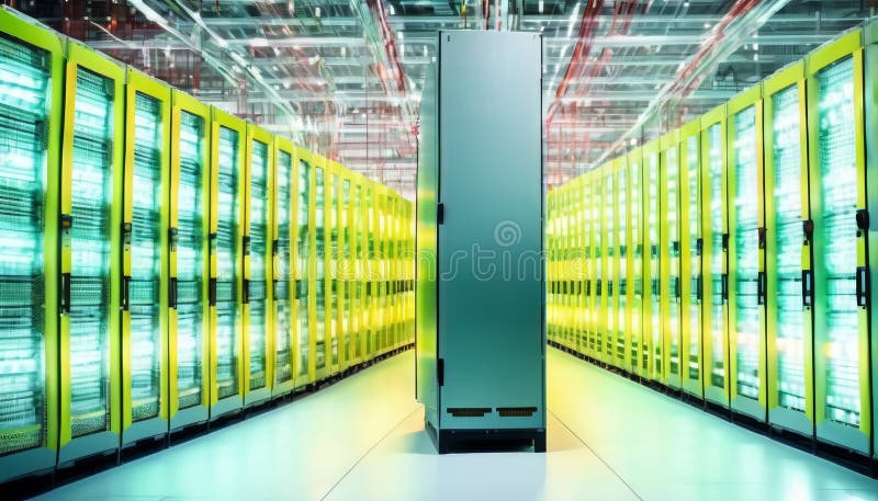 Modern Data Center with Bright Yellow Servers Stock Photo - Image of ...