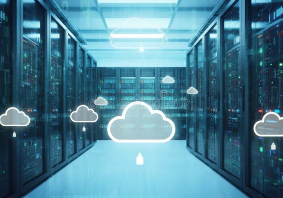 Modern Data Center with Cloud Computing Icons Representing Digital Storage Stock Photo - Image ...