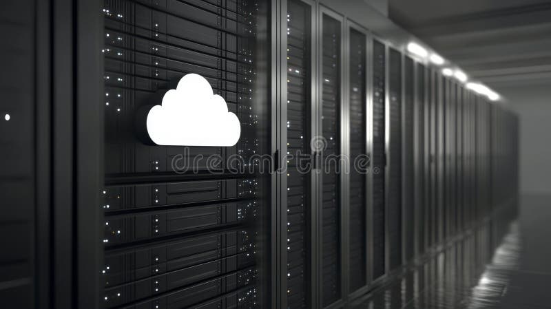 A Modern Data Center with a Cloud Emblem Representing Various Storage ...