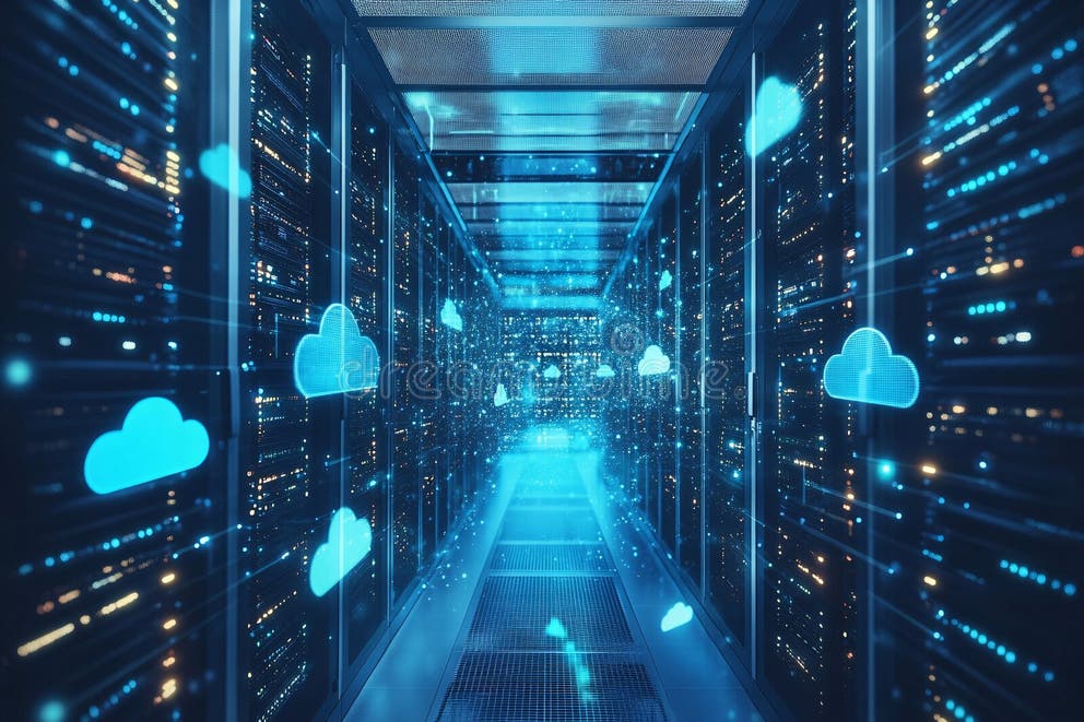 Modern Data Center with Cloud Service with Copy Space Stock Illustration - Illustration of ...