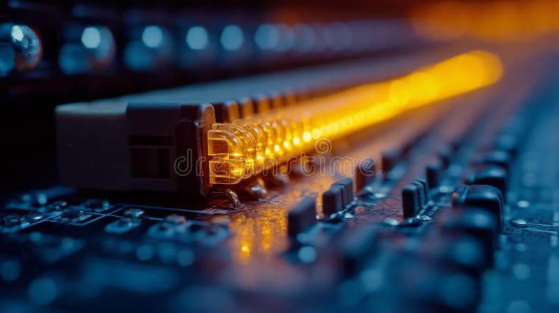 A Modern Data Center Concept Featuring a Close-up of a Luminous Network ...