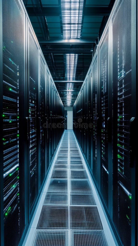 Modern Data Center Corridor with Advanced Server Racks and Efficient ...
