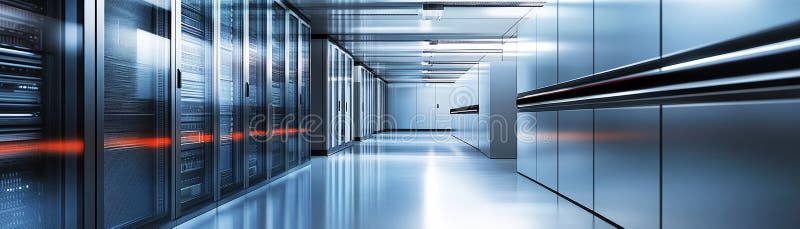 A Modern Data Center Corridor Featuring Sleek Design, Advanced ...