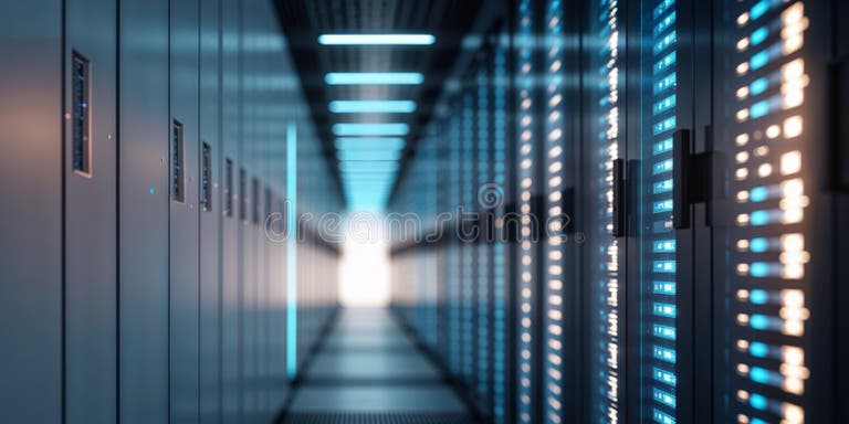Modern Data Center Corridor with Glowing Blue Servers Stock Image ...