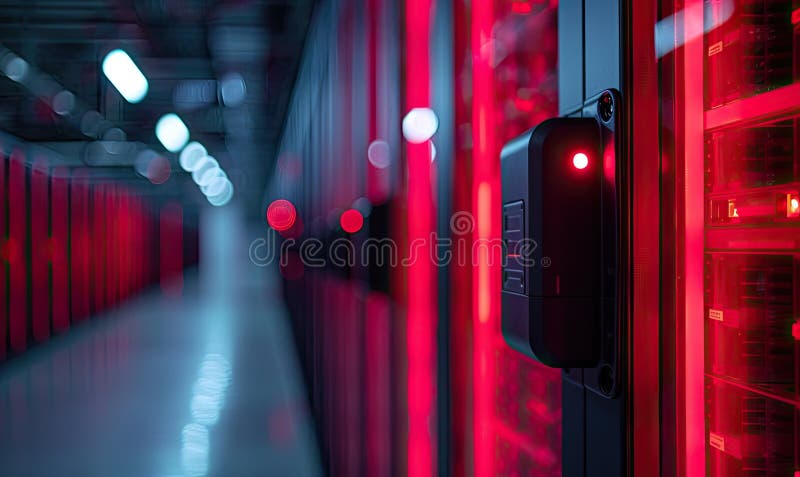Modern Data Center Corridor with Glowing Red Server Racks Representing ...
