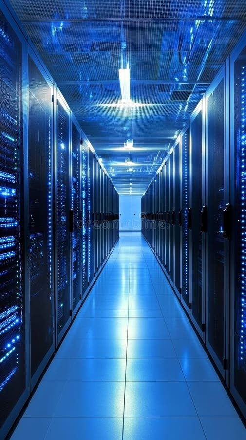 Modern Data Center Corridor with Glowing Servers and Advanced ...