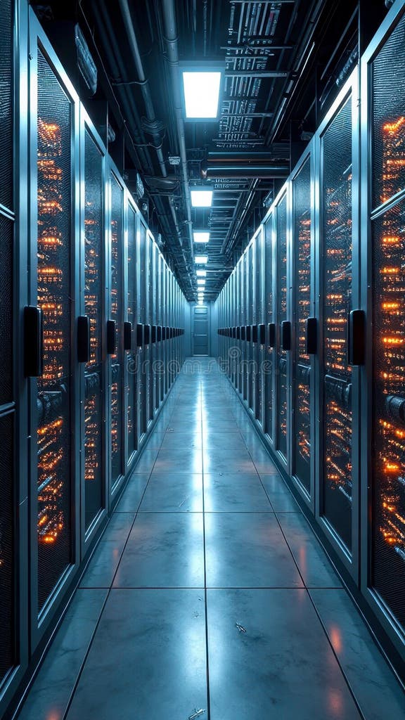 Modern Data Center Corridor with Illuminated Server Racks Stock Photo ...