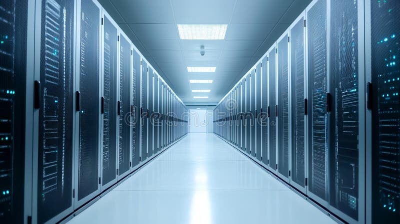 A Modern Data Center Corridor Lined with Server Racks, Showcasing ...