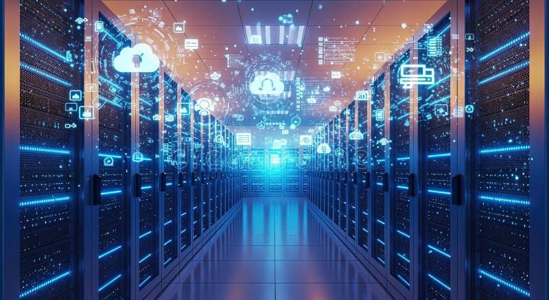 Futuristic Cloud Computing Data Center with AI, Cybersecurity, and Big Data Visualization Cloud ...