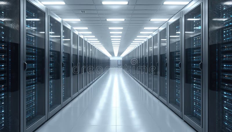 Modern Data Center Corridor, Server Racks. Advanced Tech, Organized Infrastructure Stock ...