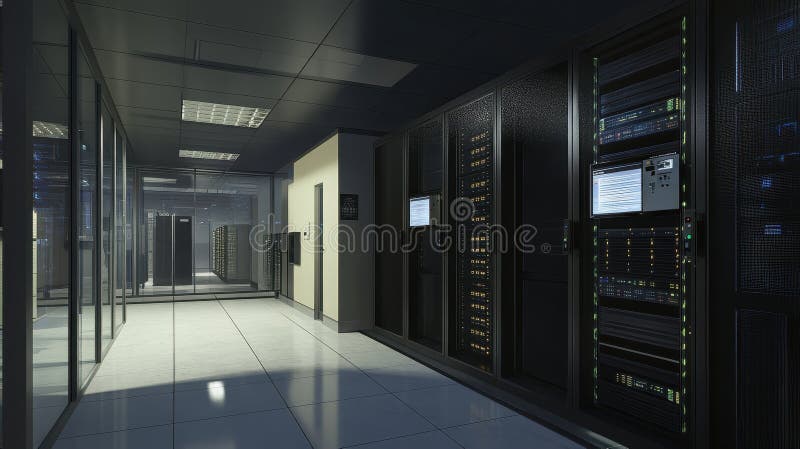 A Modern Data Center Corridor with Server Racks and Equipment Stock ...