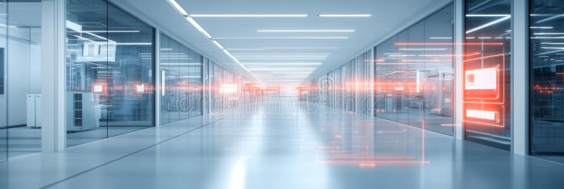 Modern Data Center Corridor with Server Racks and Glowing Lines ...