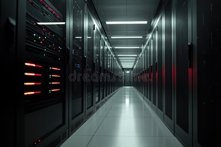 Modern Data Center Corridor with Sleek Server Racks for High-Tech ...