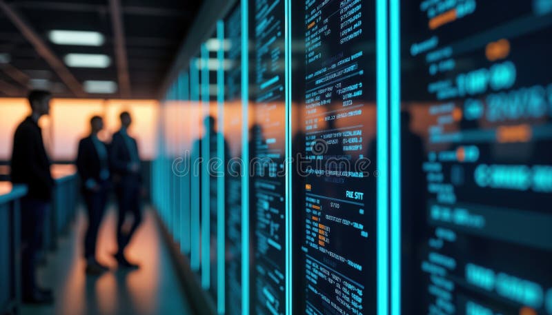 Modern Data Center with Digital Displays Showing Algorithms Optimizing ...