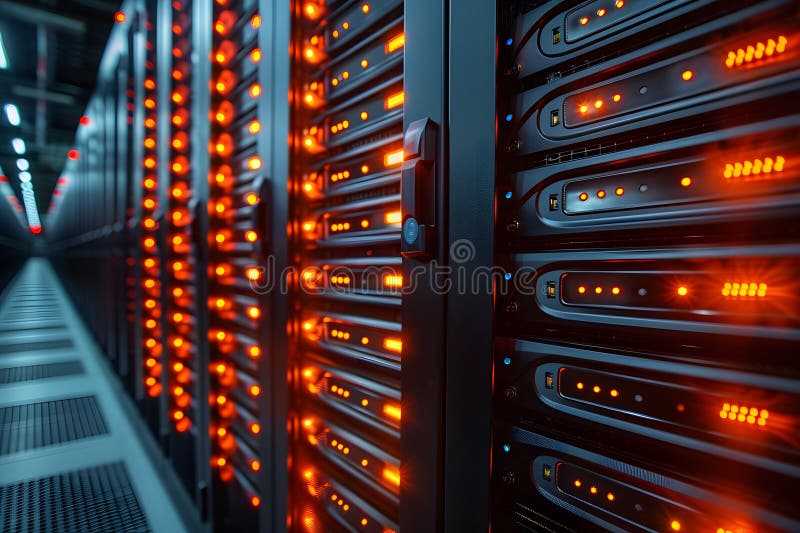 High-Tech Data Center Server Racks with Illuminated LEDs for Network ...