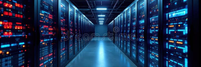 Modern Data Center with Diverse Server Racks and Network Equipment ...
