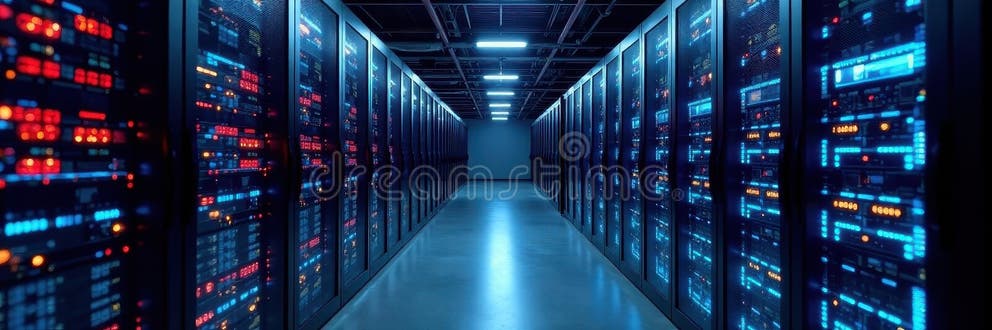 Modern Data Center with Diverse Server Racks and Network Equipment ...