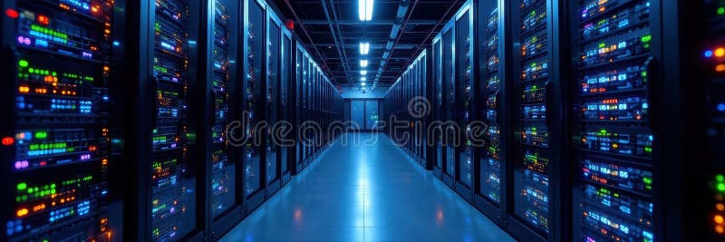 Modern Data Center with Diverse Server Racks and Network Equipment ...