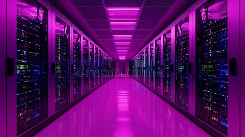 A Modern Data Center Equipped with Radiant Server Racks and Fiber Optic ...