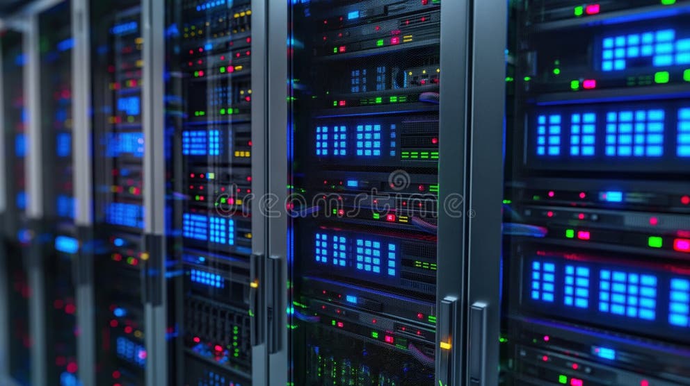 Modern Data Center Facility with Rows of High-density Servers in Secure ...