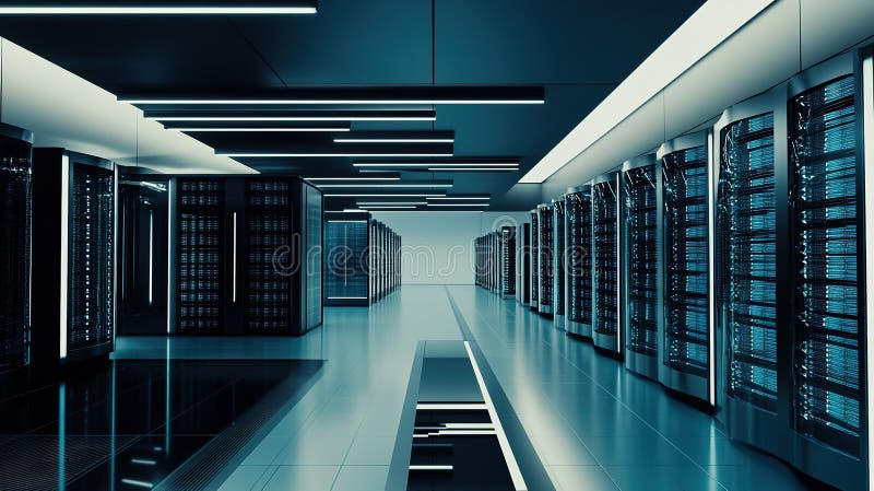 Modern Data Center Featuring High-tech Server Racks with Neon Lighting ...