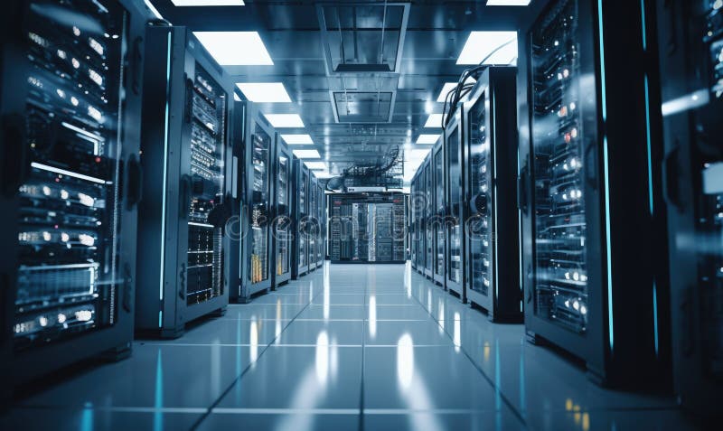 Modern Data Center with Servers Stock Image - Image of connection ...