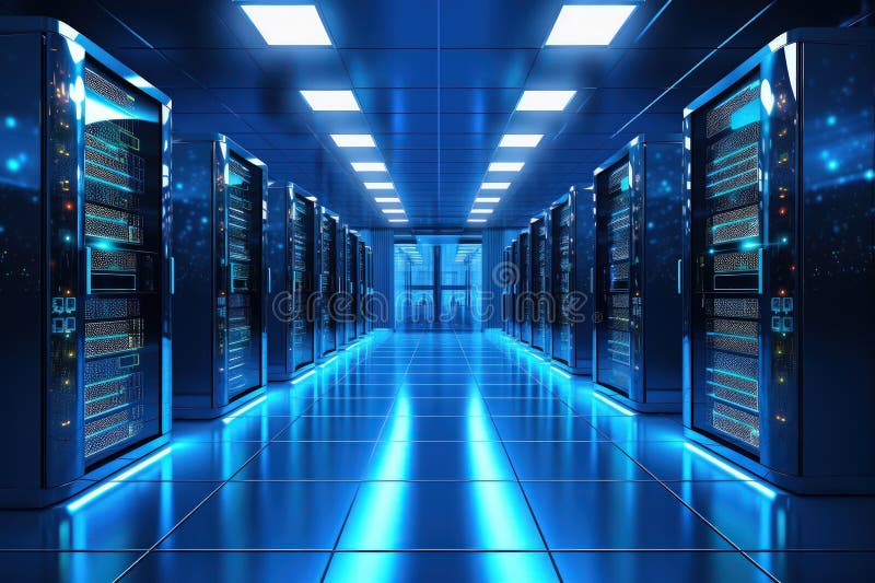 Modern Data Center Featuring Multiple Servers. Stock Photo - Image of ...