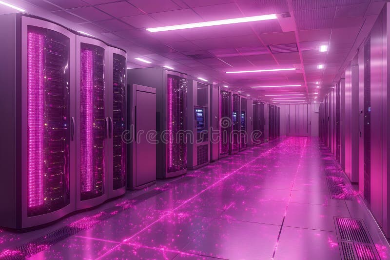 Futuristic Data Center Interior with Pink Neon Lighting Generative AI ...