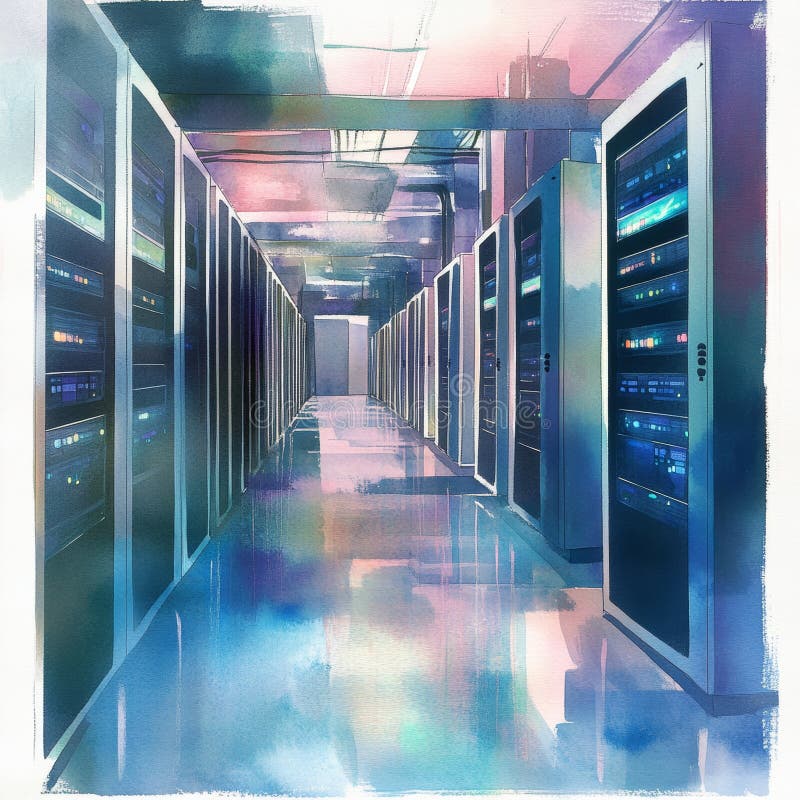 Futuristic Data Center with Server Racks and Reflective Floor Stock ...