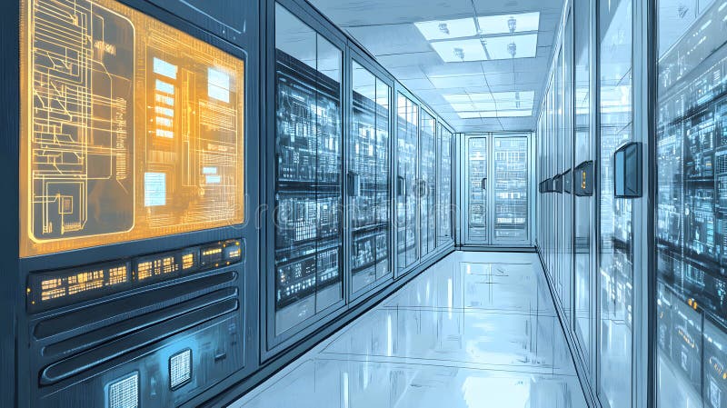 Futuristic Data Center with Complex Server Technology. Stock ...