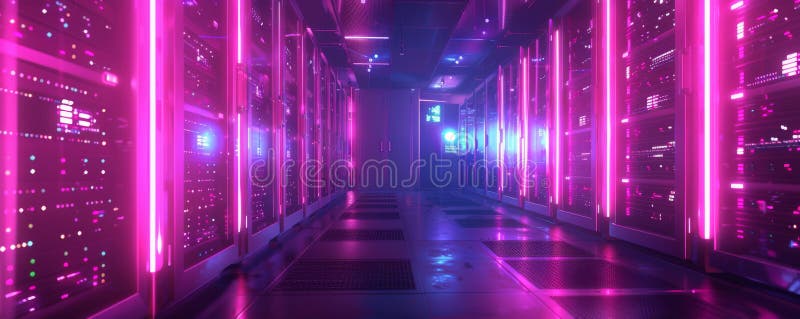 Modern Data Center with Futuristic Lighting, Technology Concept Stock ...