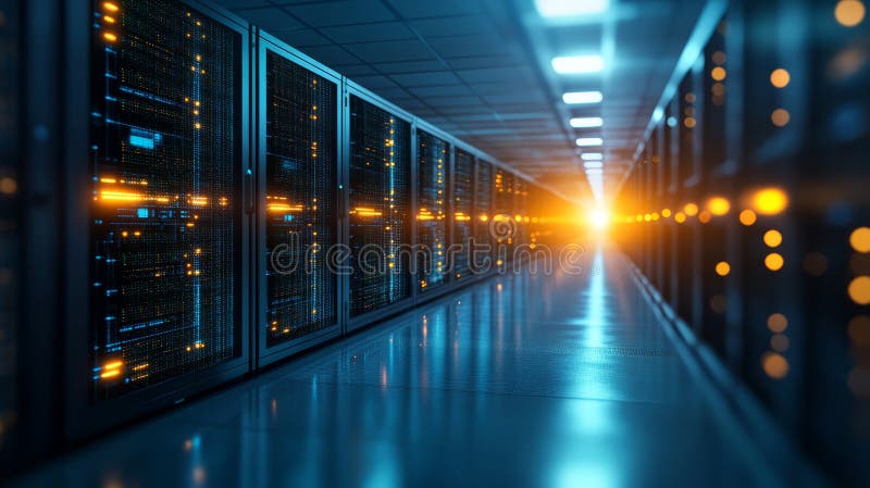 Modern Data Center with Glowing Servers Stock Illustration ...