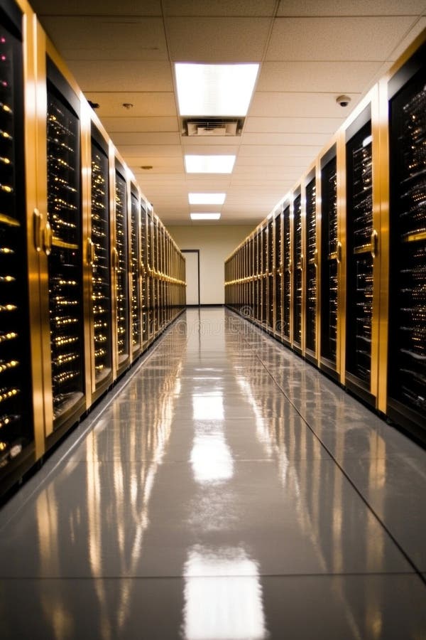 Modern Data Center with Gold Server Racks and Polished Floors Stock ...