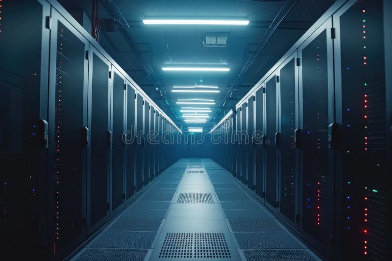 Modern Data Center Hall with Illuminated Server Racks Stock Photo ...