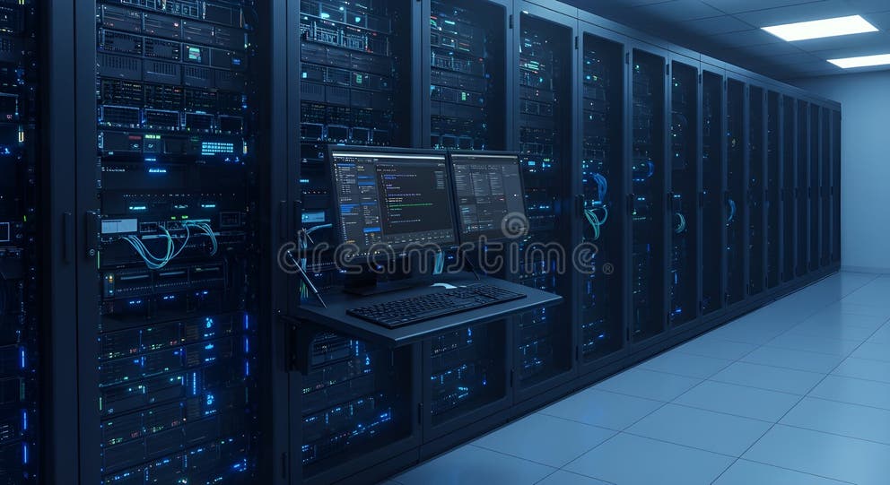 Modern Data Center Hall with Rows of High-Tech Server Racks Stock ...
