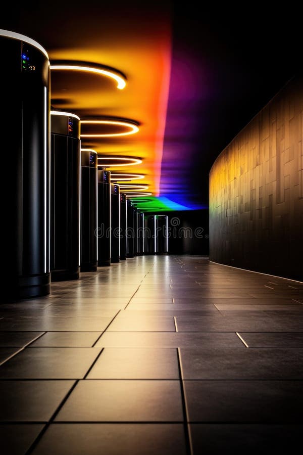 Modern Data Center Hallway Colorful Led Lights Futuristic Design Stock ...