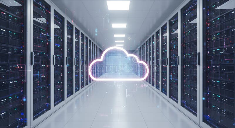 Modern Data Center Hallway with Rows of Server Racks on Either Side ...