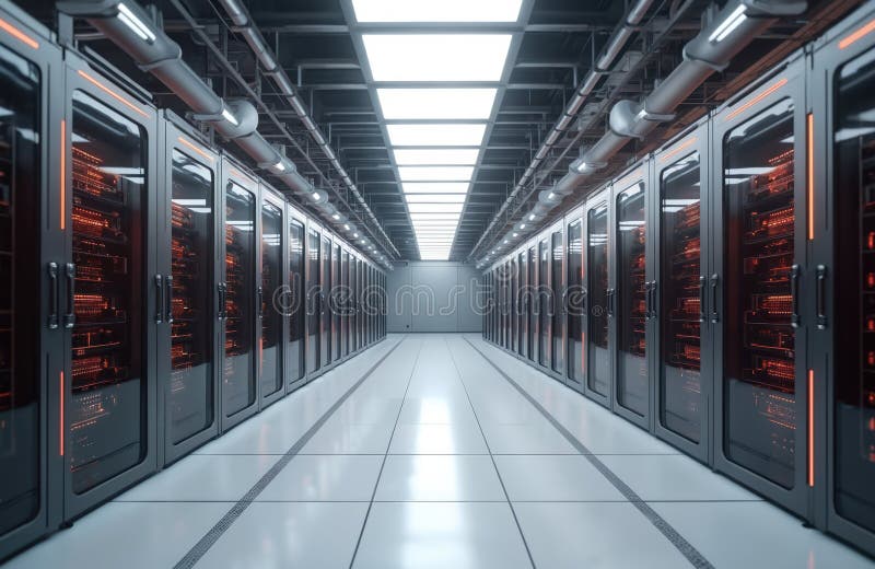 Modern Data Center with High-tech Server Racks. Server Room with ...