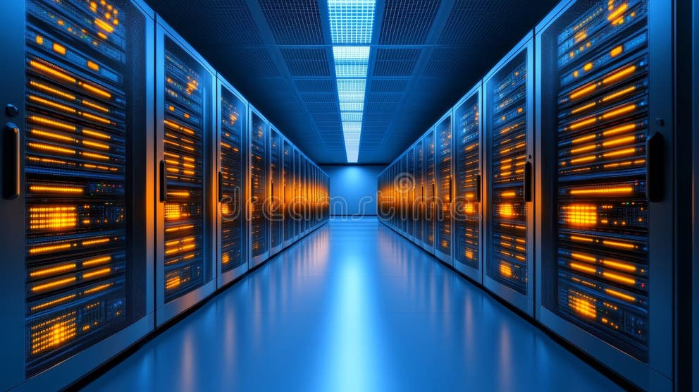 Modern Data Center with Illuminated Server Racks Stock Illustration ...