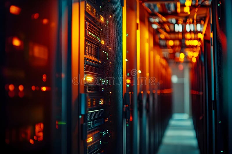 Modern Data Center with Illuminated Server Racks and Hardware ...