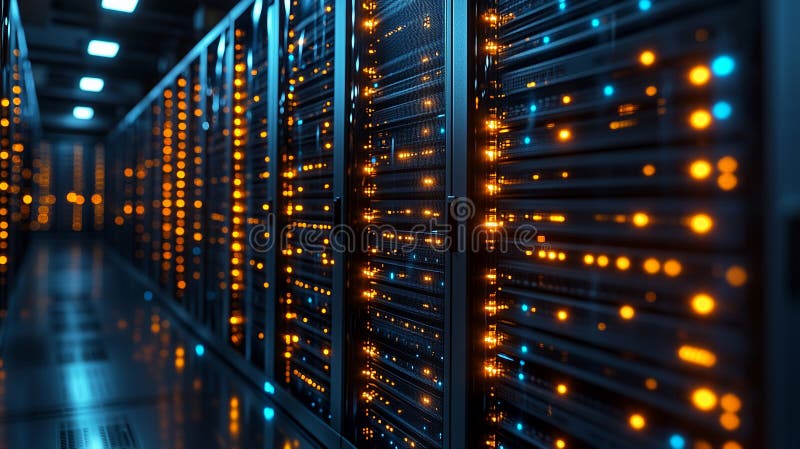 Modern Data Center with Illuminated Server Racks in a High-tech ...