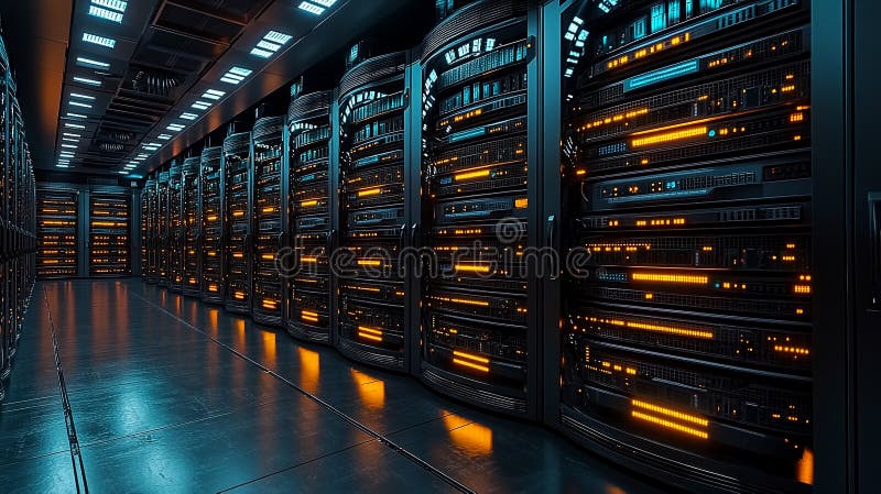 Modern Data Center with Illuminated Server Racks in a High-tech ...