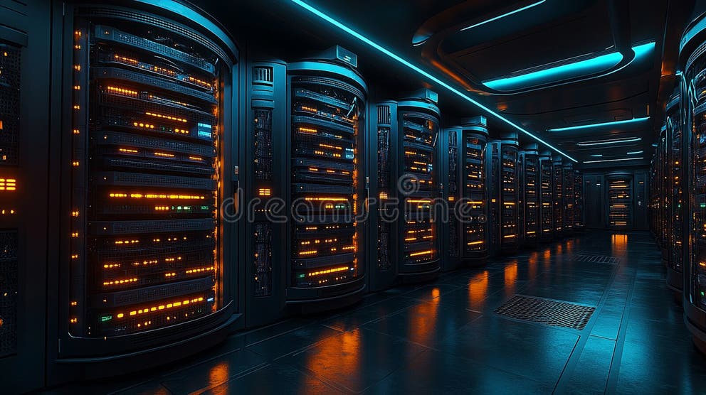 Modern Data Center with Illuminated Server Racks in a High-tech ...