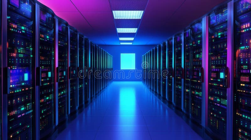 A Modern Data Center with Illuminated Server Racks, Showcasing ...