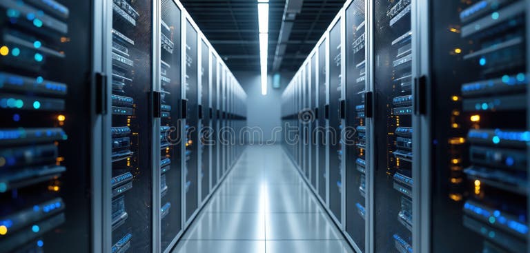 Modern Data Center with Illuminated Servers, Bright Ambient Lighting ...