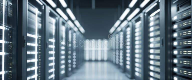 Modern Data Center Infrastructure with Illuminated Servers. Stock Image ...