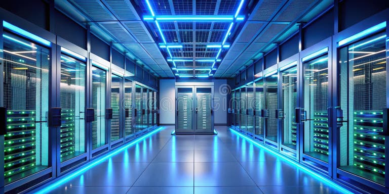 Modern Data Center Infrastructure Rows of Secure Server Racks ...