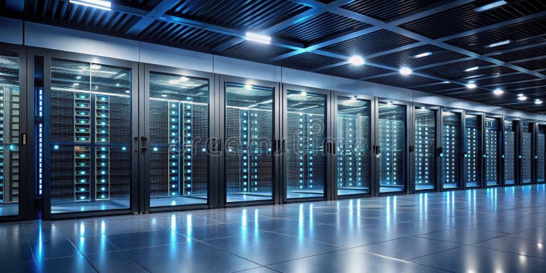 Modern Data Center Infrastructure Rows of Secure Server Racks with ...