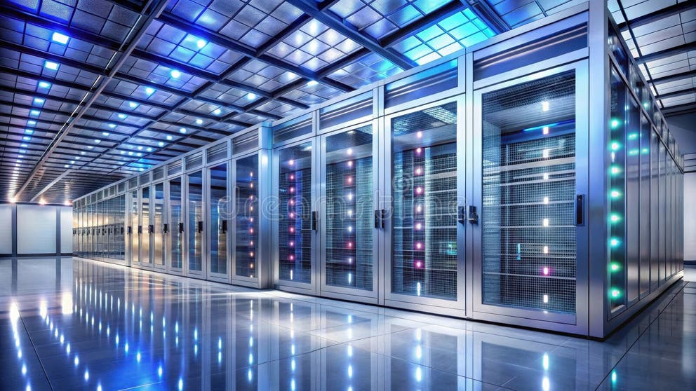 Modern Data Center Infrastructure Rows of Secure Server Racks with ...