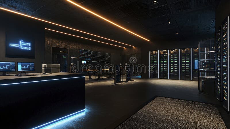 Modern Data Center Innovation Urban Environment Technology Hub Glowing ...
